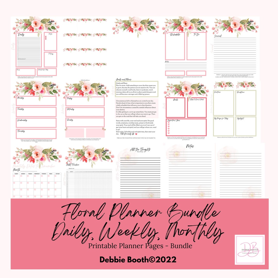 Floral Printable Planner Bundle | Daily, Weekly, Monthly (PDF Download ...