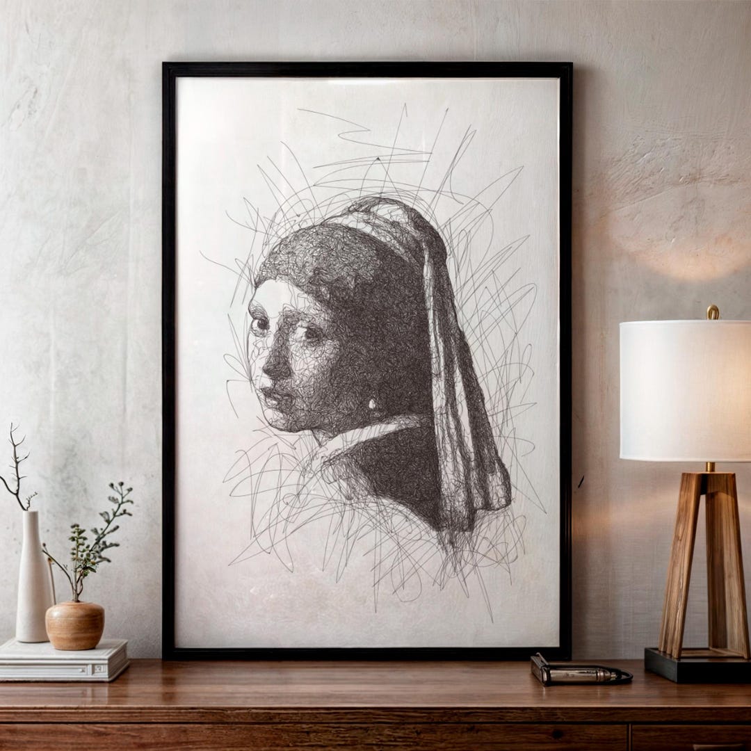 Line Art, Doodle, Pearl Girl Drawing, Decoration, Custom Portrait, Room ...