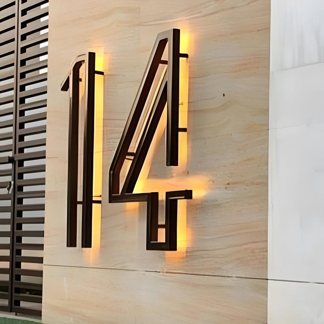 Floating House Number Sign, Raised Metal Letters, Outdoor Backlit ...