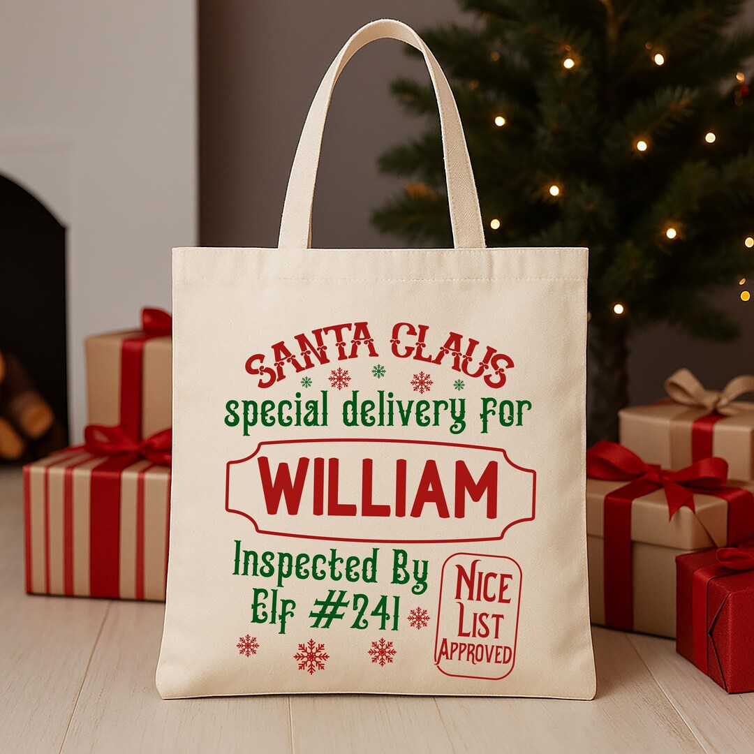 Christmas Gift Tote Bags, Santa Claus Special Delivery Totes, Custom ...