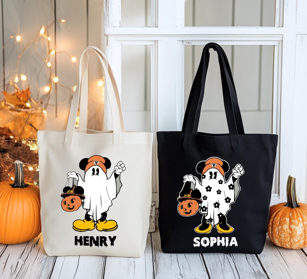 Custom Disney Halloween Tote Bag, Mickey Trick or Track Totes, Ghost ...