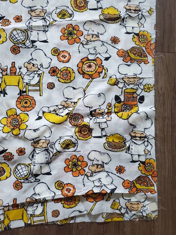 Vintage Chef Kitchen Fabric Material White Yellow - Etsy