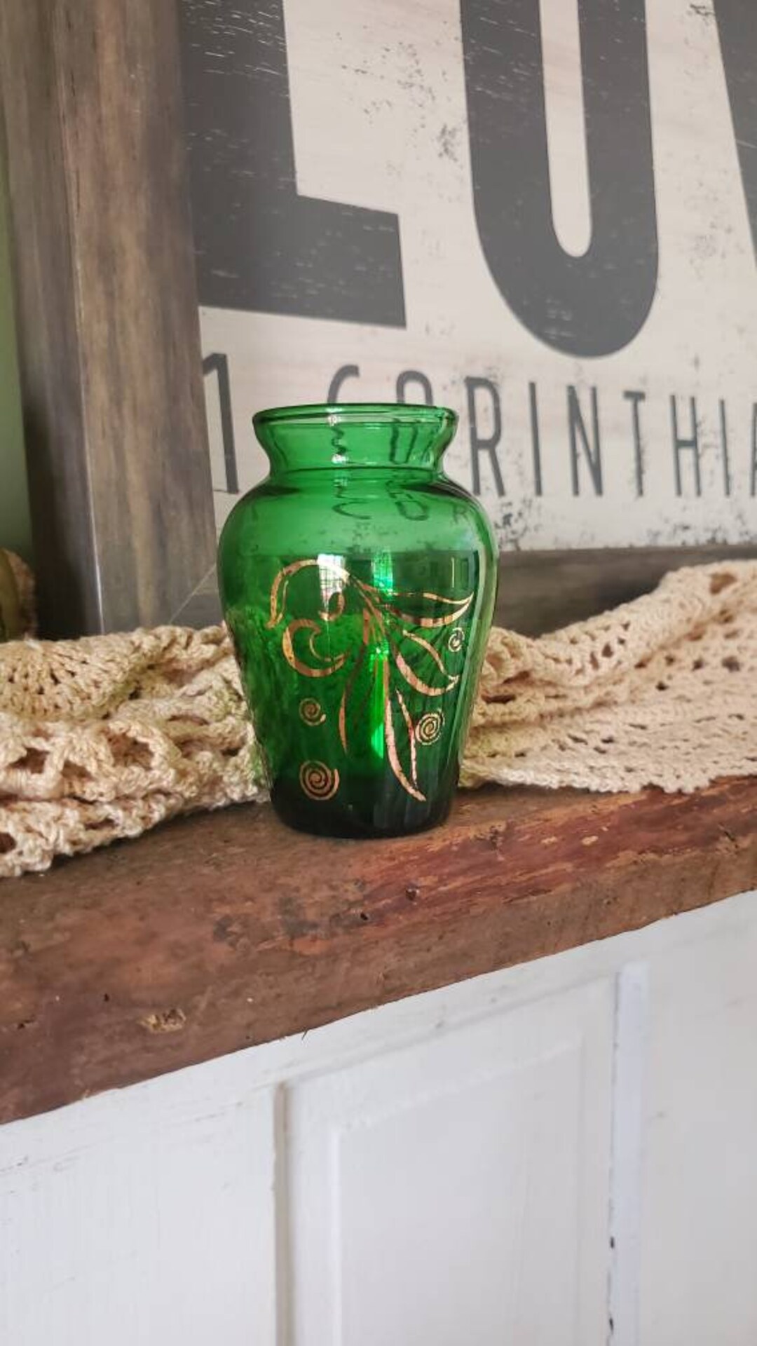 Vintage, Emerald Green and Gold Floral Vase, Small, Retro, Unmarked - Etsy