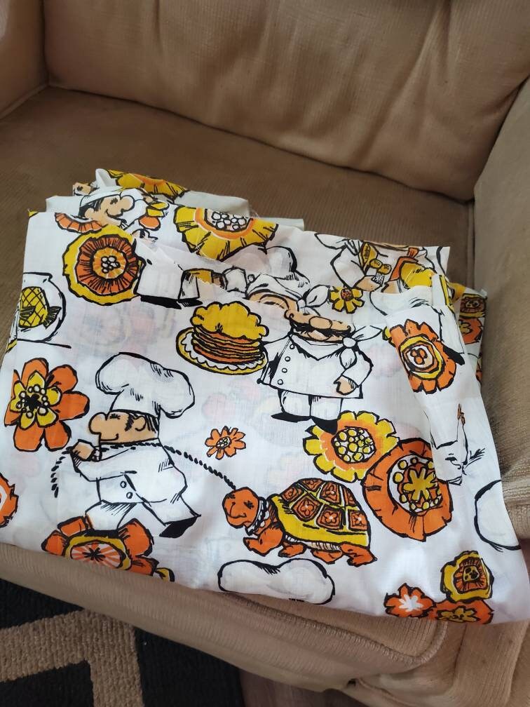 Vintage Chef Kitchen Fabric Material White Yellow - Etsy