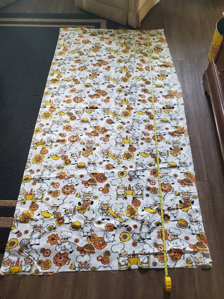 Vintage Chef Kitchen Fabric Material White Yellow - Etsy