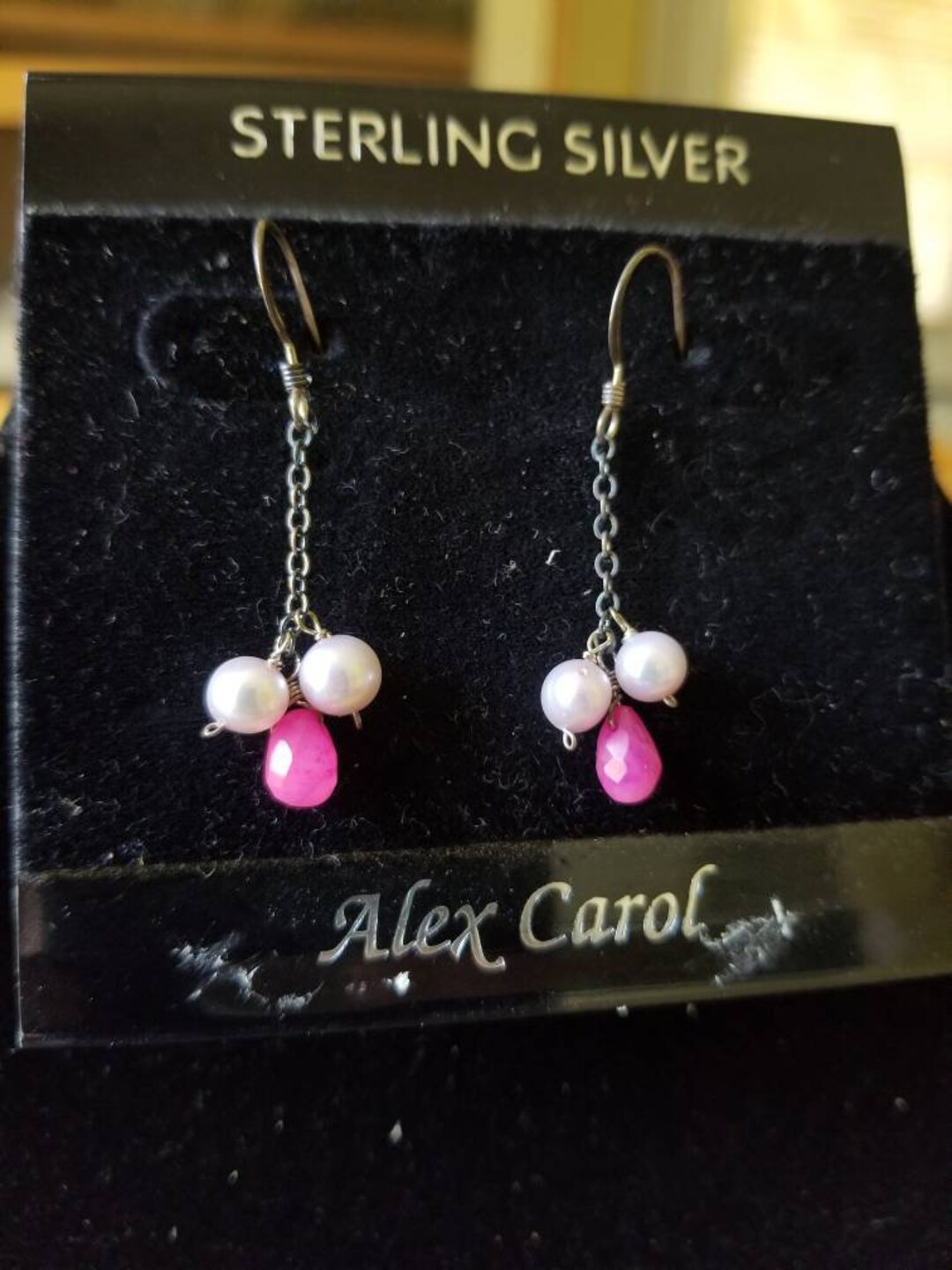 Alex Carol, Sterling Silver, Dangle, Pierced Earrings, Pearl and Pink ...