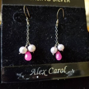 Alex Carol, Sterling Silver, Dangle, Pierced Earrings, Pearl and Pink ...