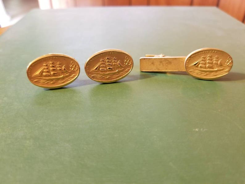 Ship Nautical Cufflinks and Tie Clip Set - Etsy