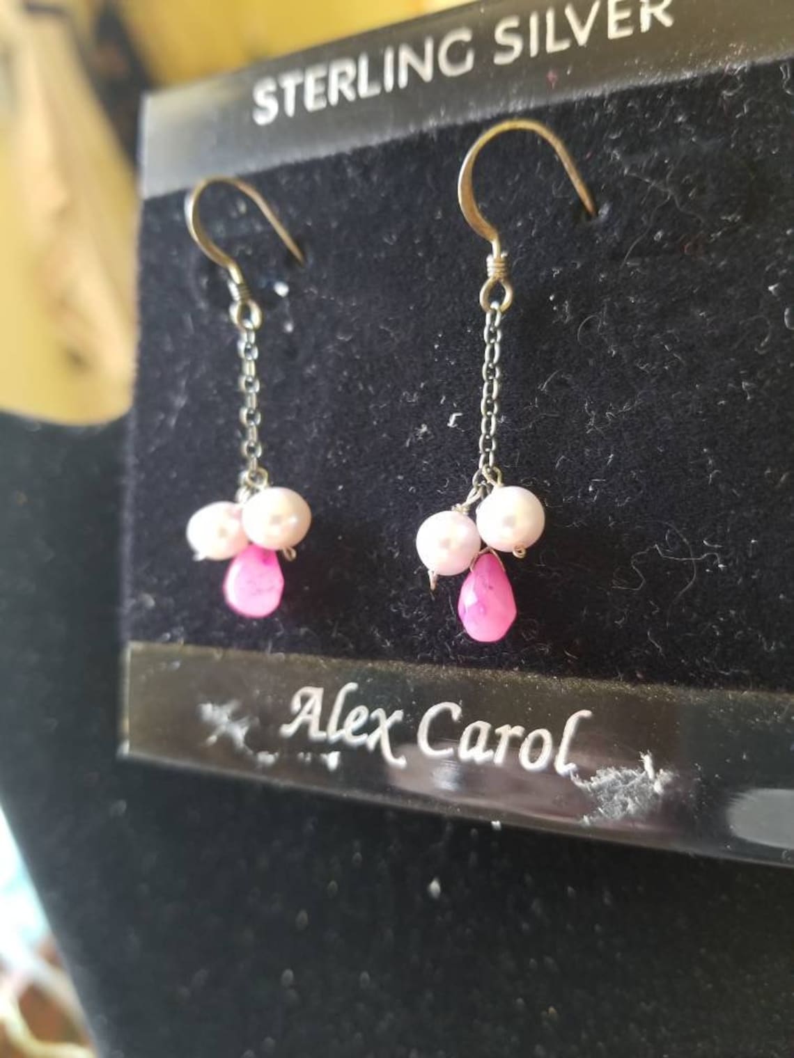 Alex Carol, Sterling Silver, Dangle, Pierced Earrings, Pearl and Pink ...