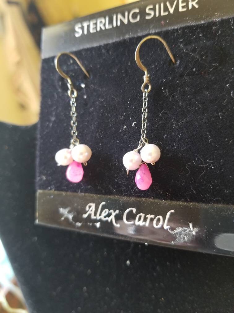 Alex Carol, Sterling Silver, Dangle, Pierced Earrings, Pearl and Pink ...