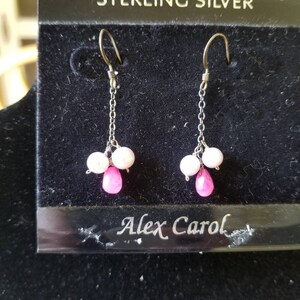 Alex Carol, Sterling Silver, Dangle, Pierced Earrings, Pearl and Pink ...