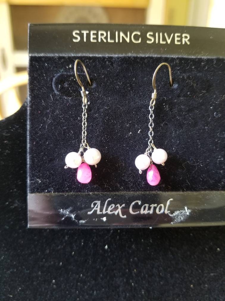 Alex Carol, Sterling Silver, Dangle, Pierced Earrings, Pearl and Pink ...