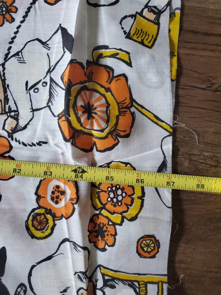 Vintage Chef Kitchen Fabric Material White Yellow - Etsy