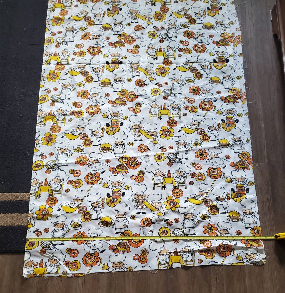 Vintage Chef Kitchen Fabric Material White Yellow - Etsy