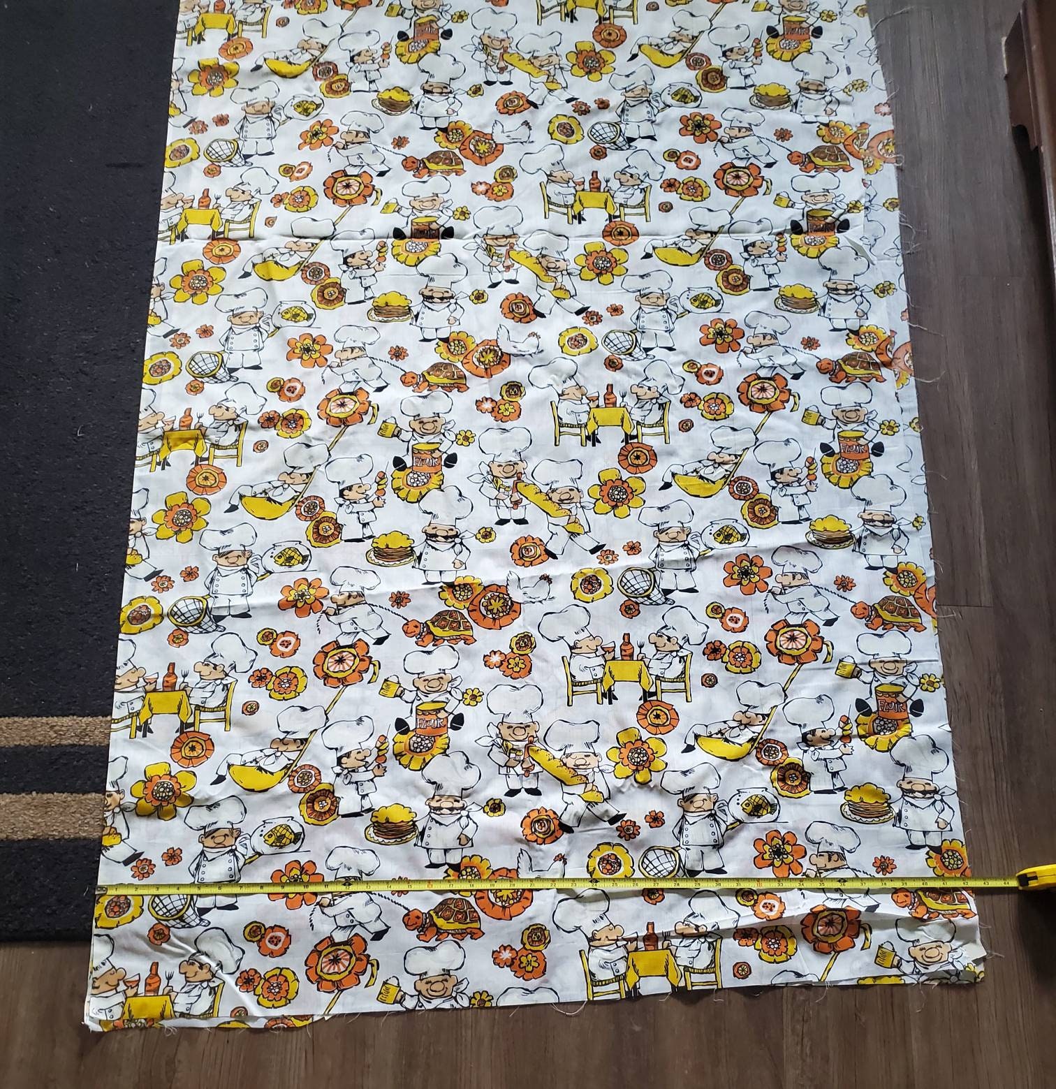 Vintage Chef Kitchen Fabric Material White Yellow - Etsy