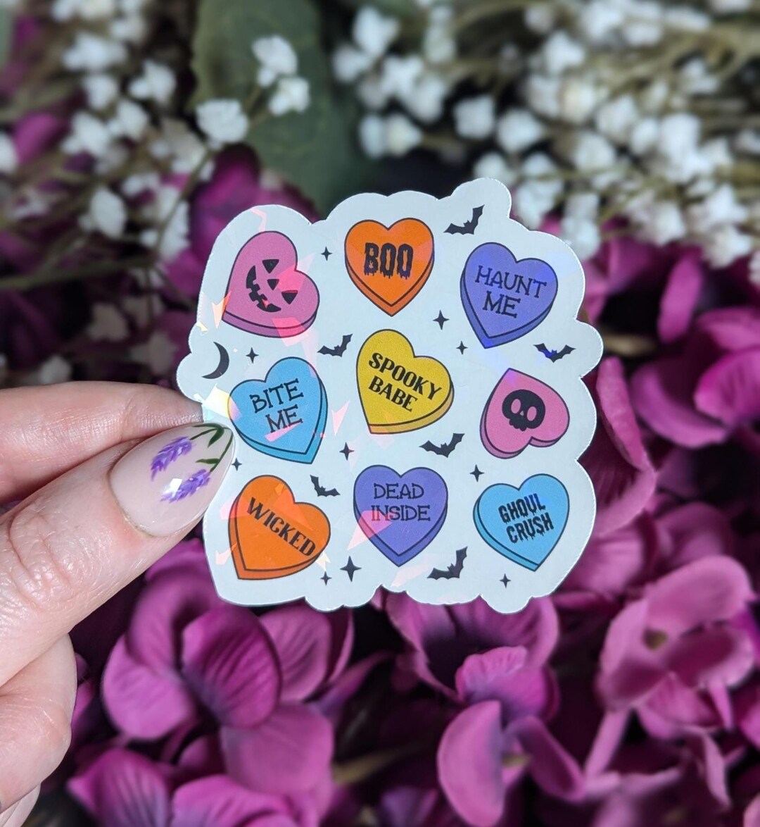 Halloween Conversation Hearts Sticker | Holographic Spooky Sticker ...