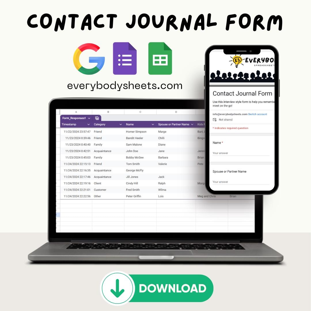 Contact Journal Google Form and Spreadsheet Template - Etsy