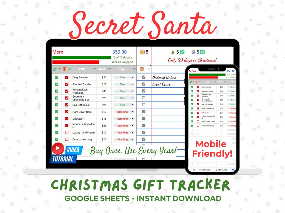 Secret Santa Gift Tracker | Mobile-friendly Google Sheet With Separate ...