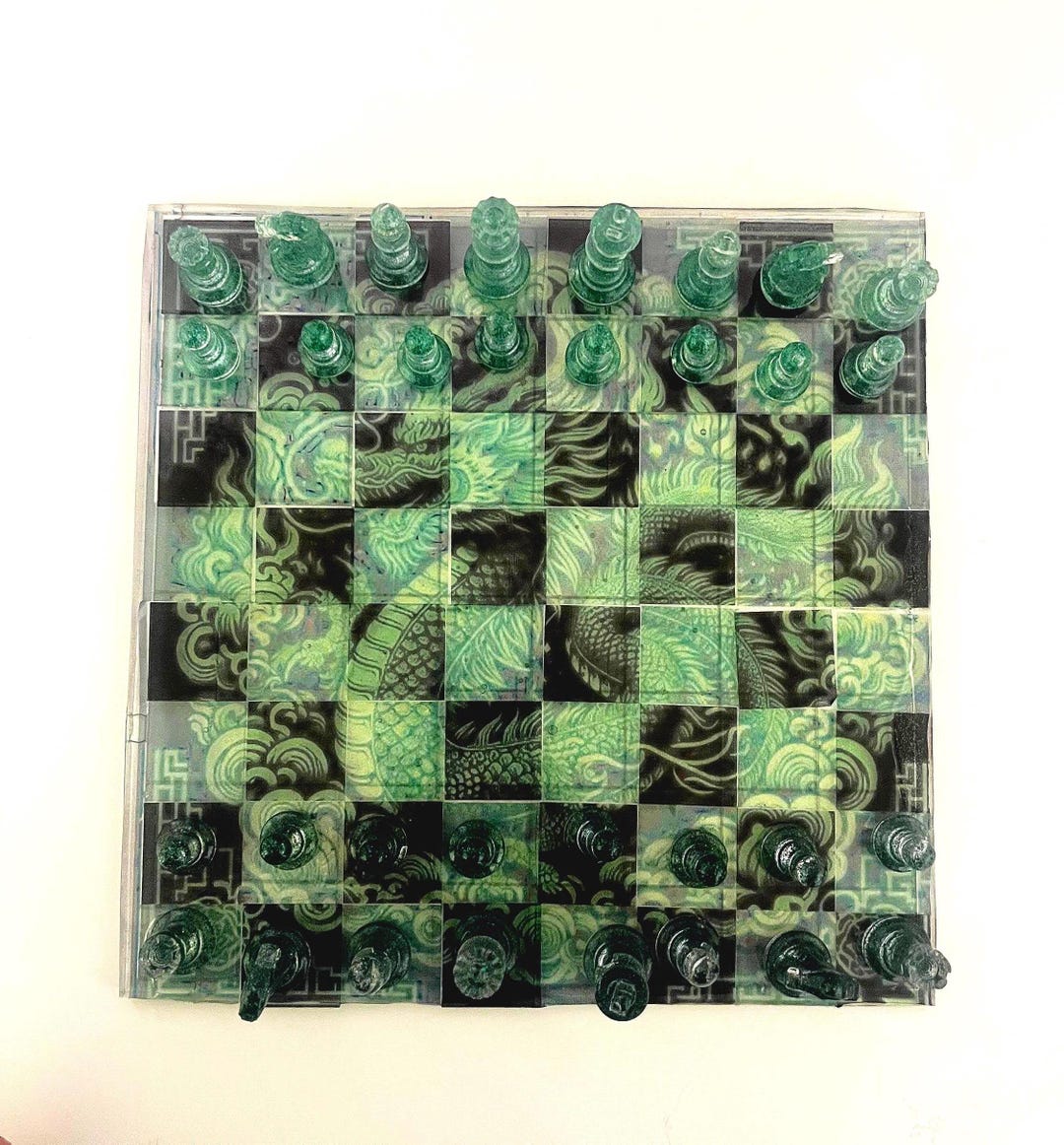 Epoxy Chessboard/checkerboard Set With Jade Dragon Background - Etsy