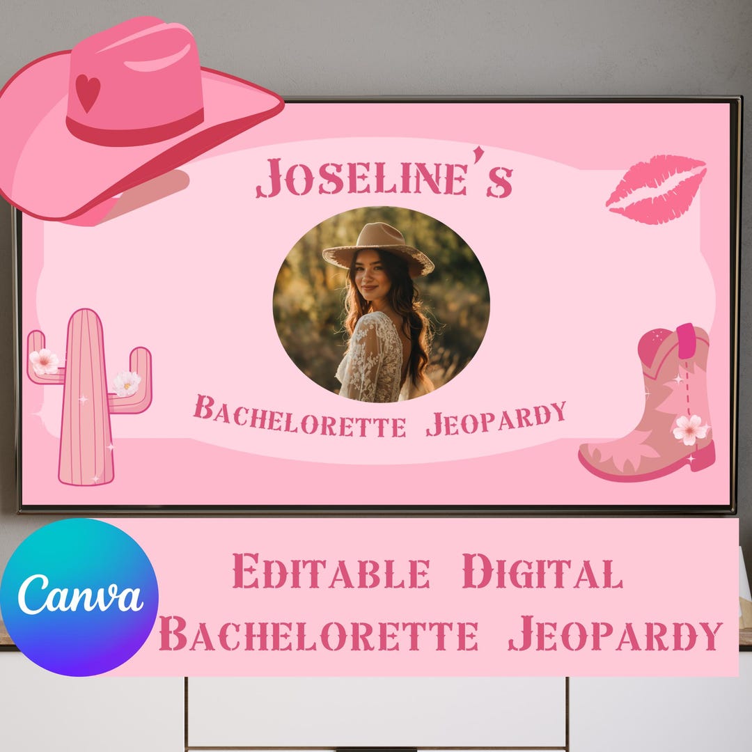 Bachelorette Party Western Pink Jeopardy Cowgirl Rodeo Canva Editable ...