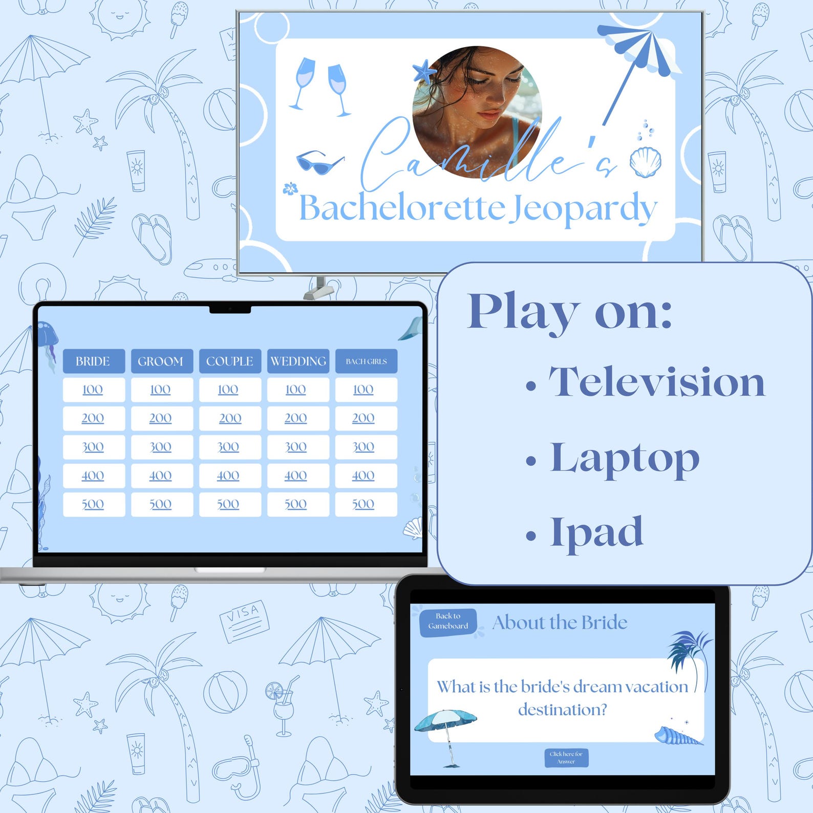 Bachelorette Last Toast on the Coast Jeopardy Game Template Beach ...
