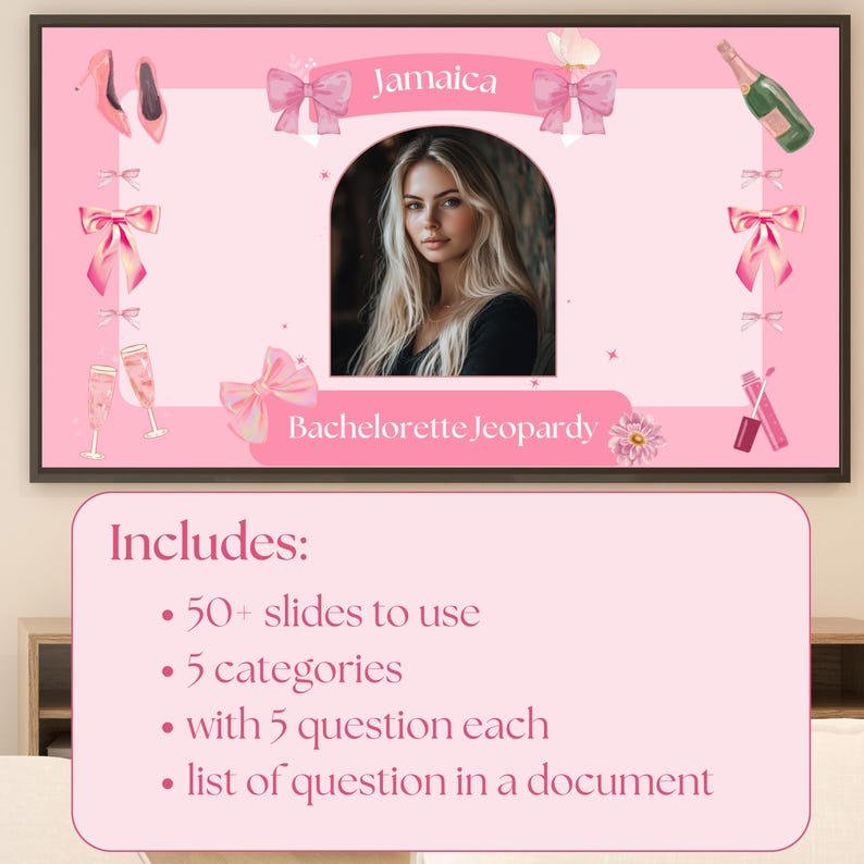 Pink Bachelorette Jeopardy Game Template Editable Canva Presentation ...