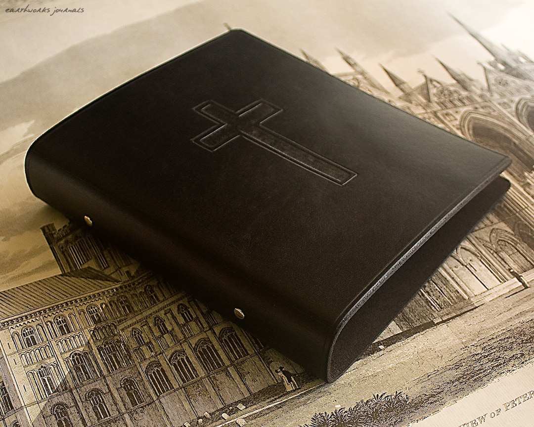 A5 Black Leather 2 Ring Binder, Christian Latin Cross, Leather ...