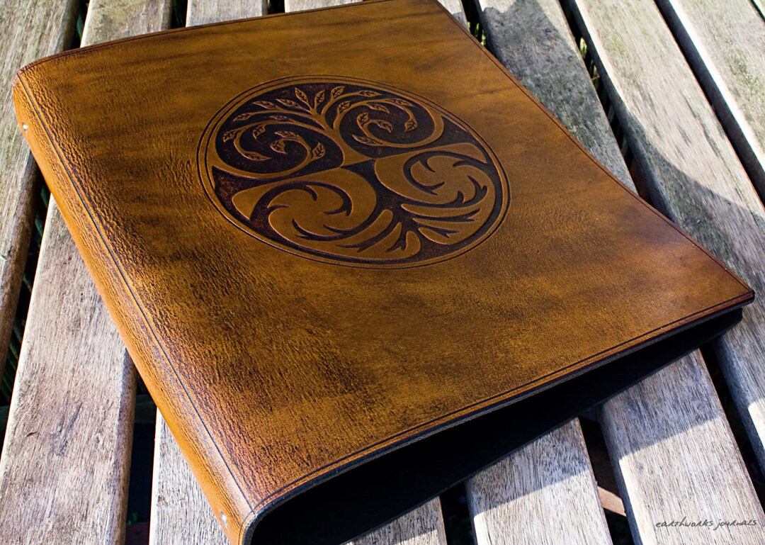 A4 Brown Leather 4 Ring Binder, Tree of Life, Family Tree Binder ...