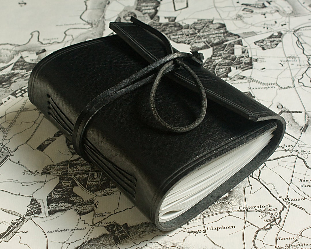 A6 Standard Size, Rugged Black Leather Journal, Soft Leather Wrap Cover ...