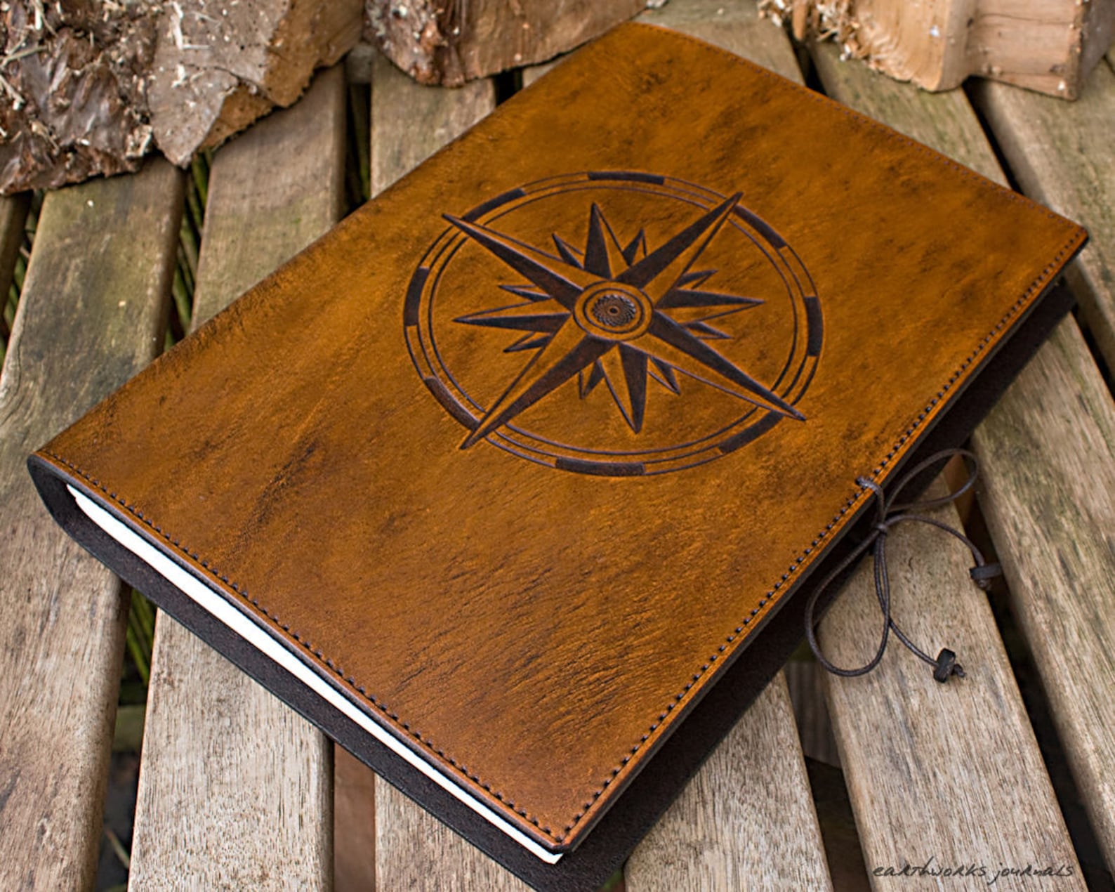 A4 Large Leather Bound Journal Compass Rose Nautical - Etsy