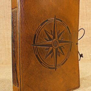 A5, Medium, Leather Bound Journal, Compass Rose, Travel Journal, Brown ...