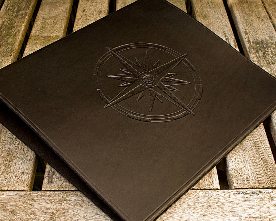 A4 Black Leather 4 Ring Binder, Compass Points Ship's Log, Leather ...