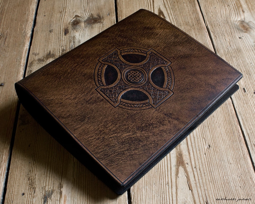 A5 Dark Brown Leather 2 Ring Binder, Celtic Cross, Leather Celebrant ...