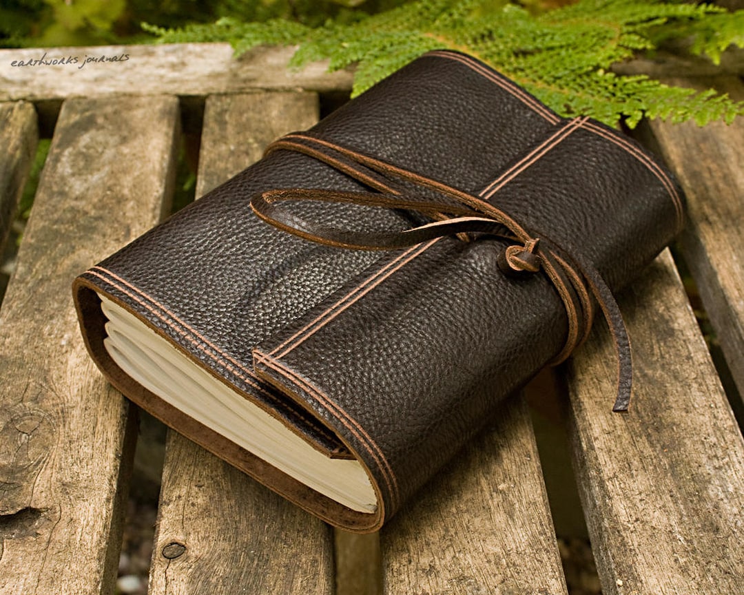 A6 Standard Size, Rugged Dark Brown Leather Journal, Soft Leather Wrap ...