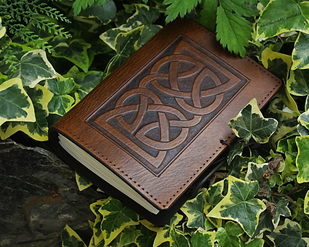 A6 Standard Size, Brown Leather Bound Journal, Celtic Knot Journal ...