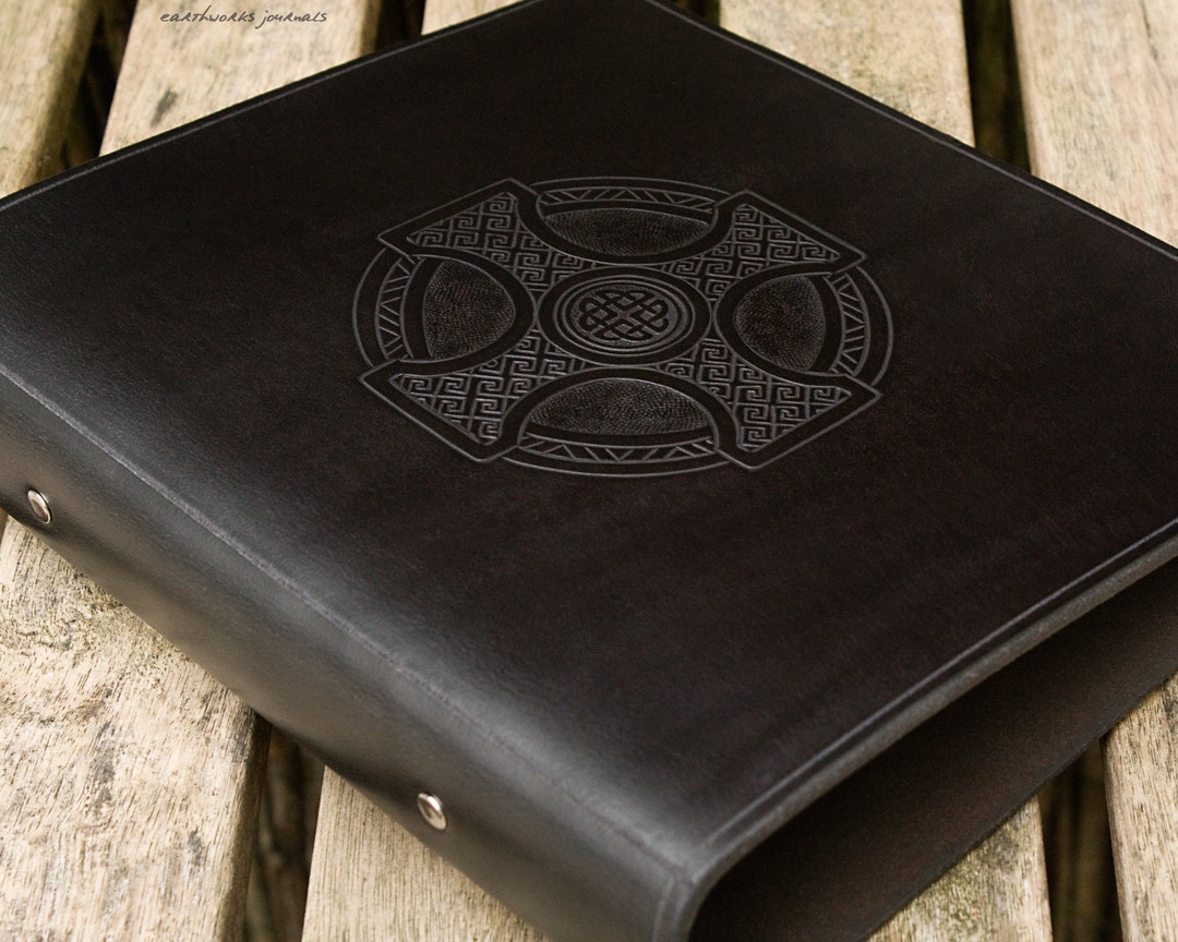 A5 Black Leather 2 Ring Binder, Celtic Cross, Leather Celebrant Binder ...