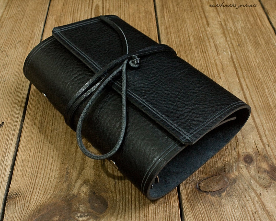 Personal Size Rugged Black Leather Wrap Ring Binder, Filofax Compatible ...