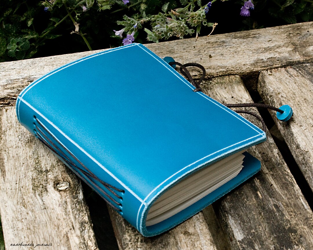 A7, Pocket Size, Classic Leather Bound Journal, Sky Blue Leather ...