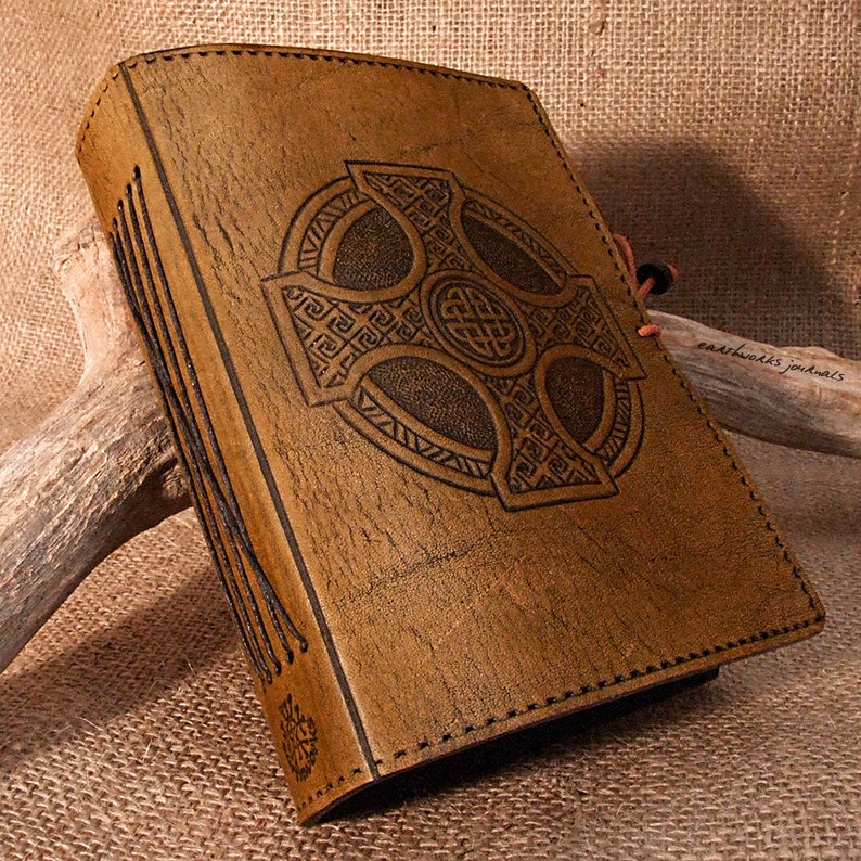 A6 Standard Size, Leather Bound Journal, Brown Celtic Cross, Celtic ...