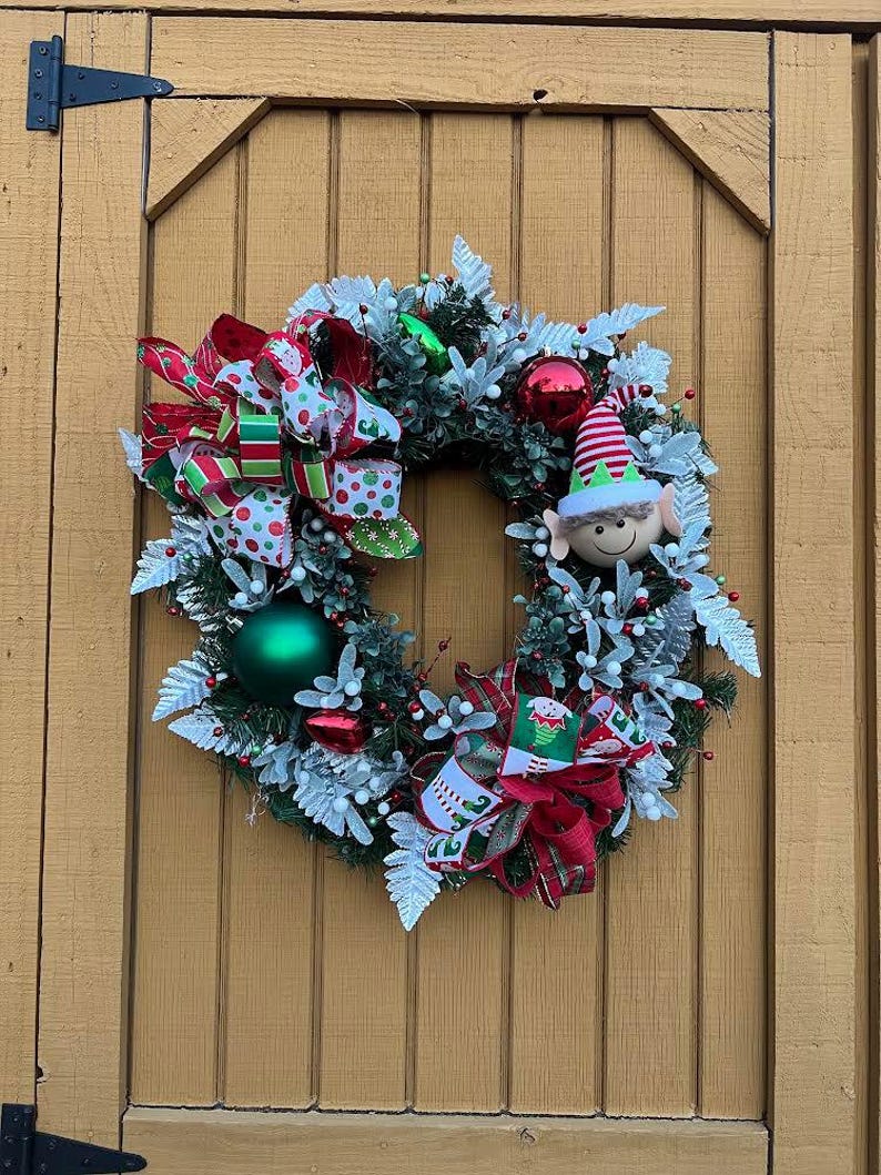 Christmas Elf Themed Wreath, Traditional Christmas Colors, Elf Wreath ...