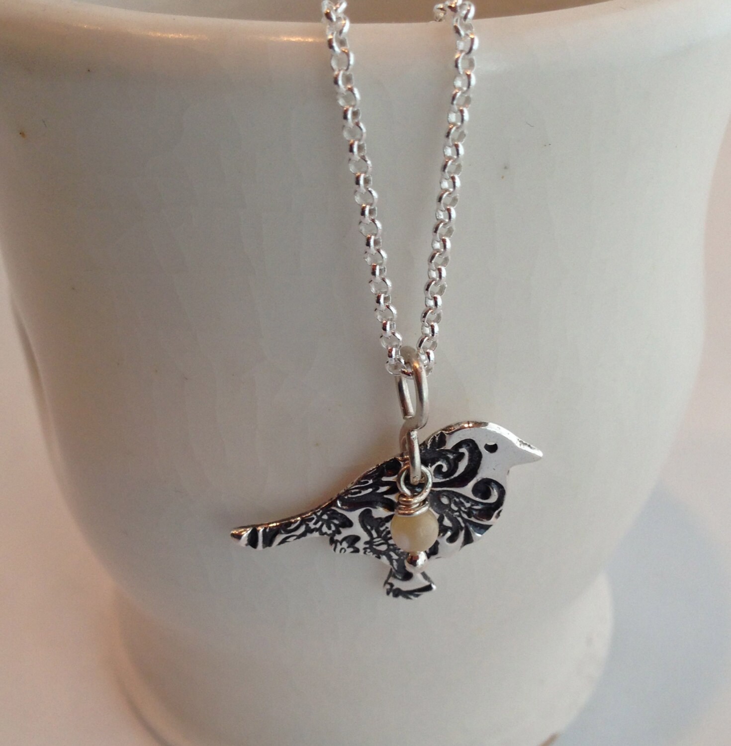 Sterling Silver Bird Necklace Silver Bird Charm With Mother - Etsy