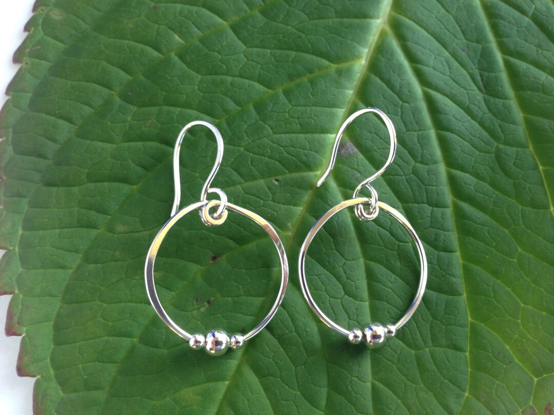 Silver Hoop Earrings With Tiny Silver Beads, Sterling Silver Hoops ...