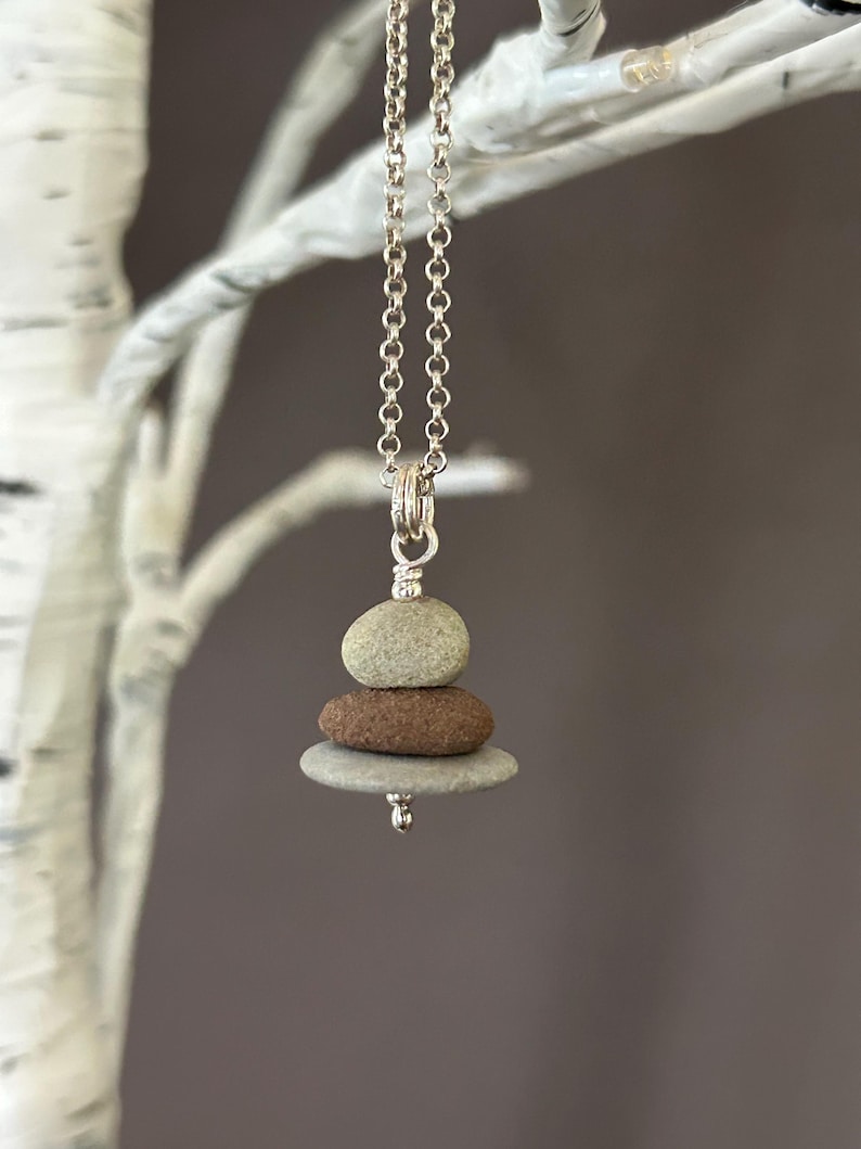 Nature Inspired Beach Stone Necklace, Stacked Stone Cairn Pendant ...
