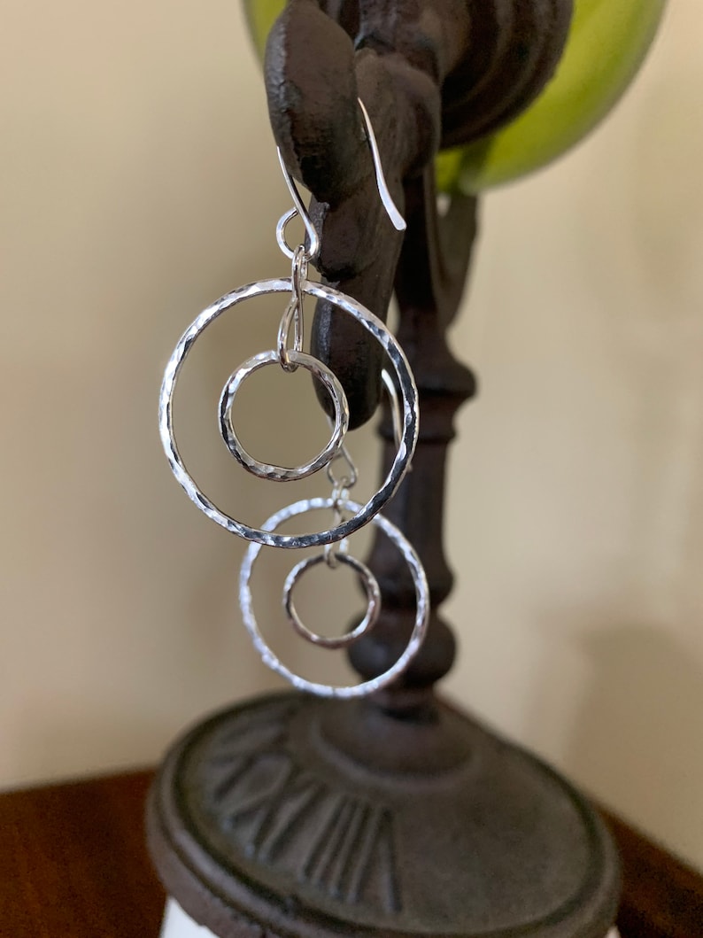 Sterling Silver Double Hoop Earrings Hammered Silver Hoops - Etsy