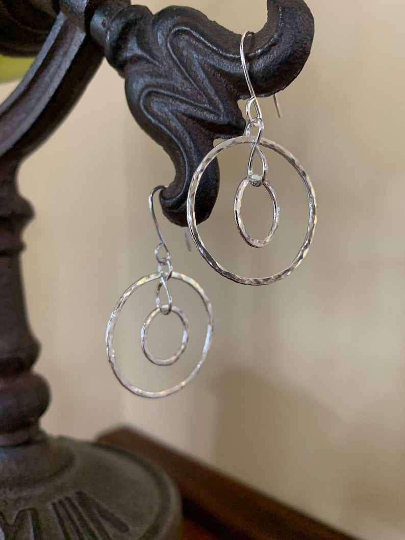 Sterling Silver Double Hoop Earrings Hammered Silver Hoops - Etsy