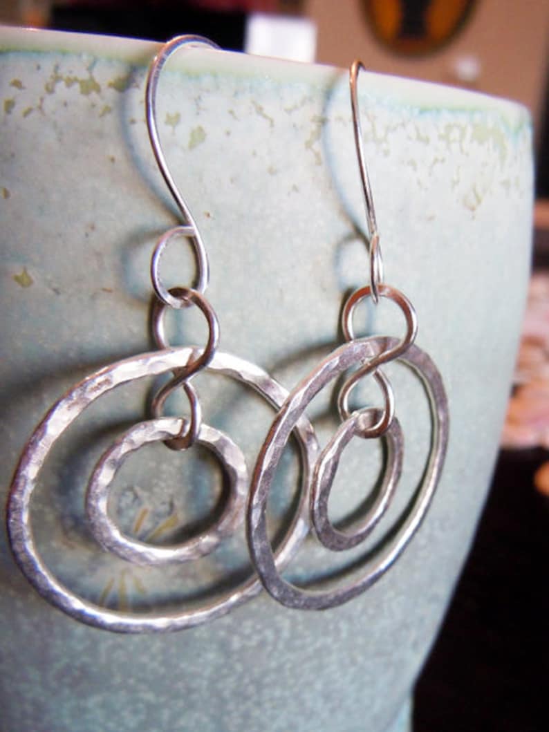 Sterling Silver Double Hoop Earrings Hammered Silver Hoops - Etsy