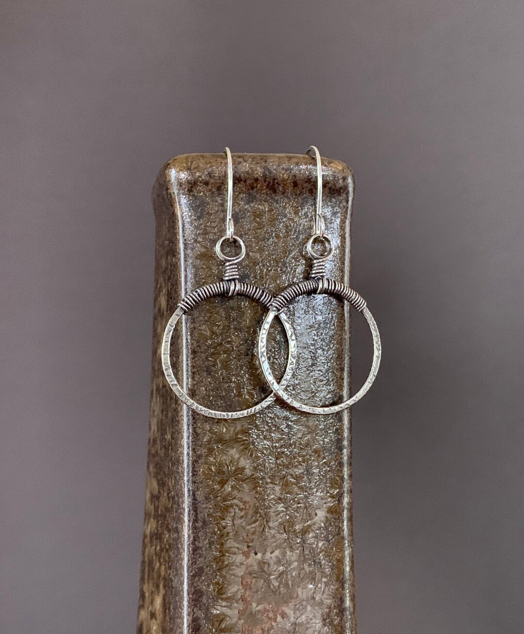 Wire Wrapped Silver Hoop Earrings, Sterling Medium Hammered Hoops ...