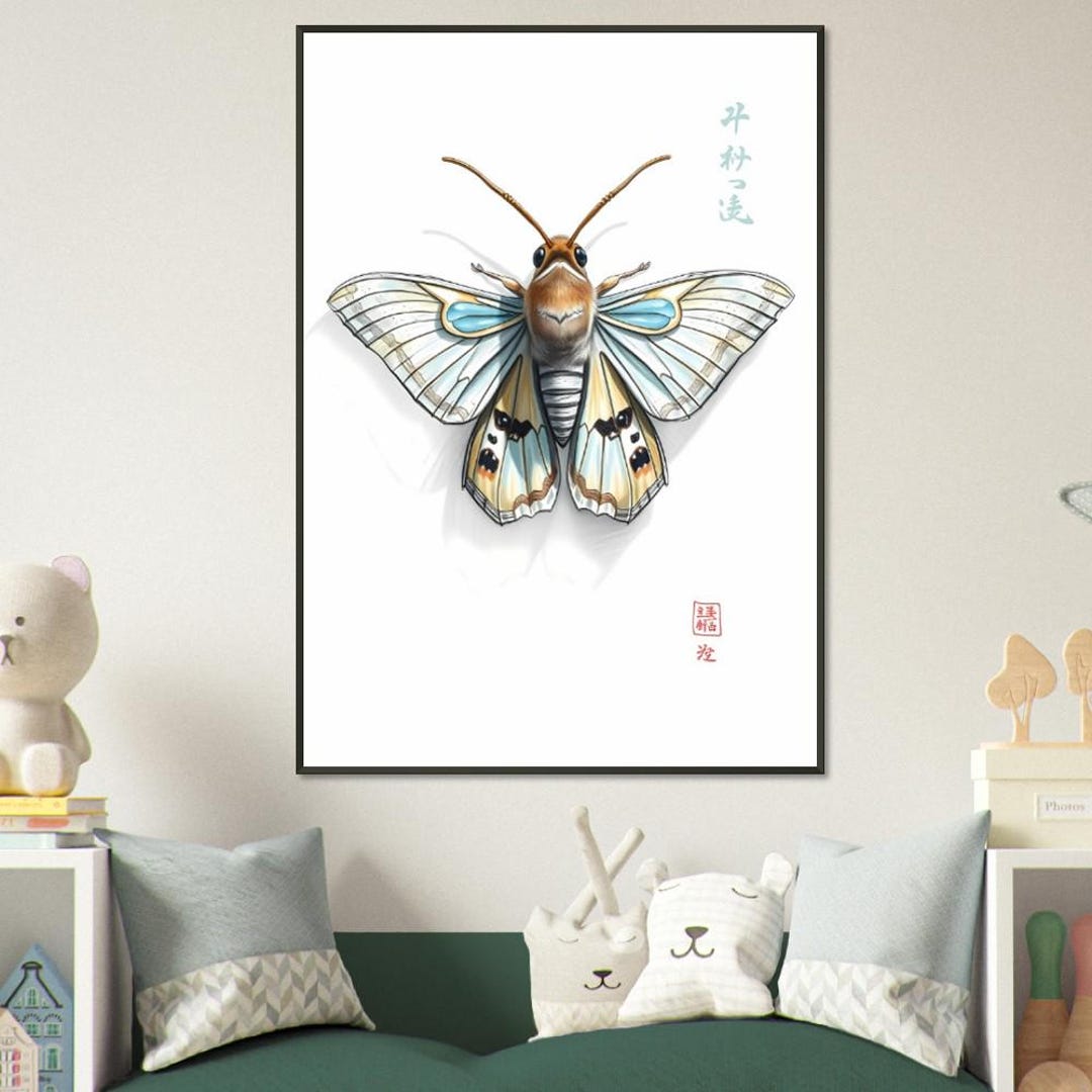 Framed Hummingbird Moth Poster – Japanese Calligraphy, Pastel Colors ...