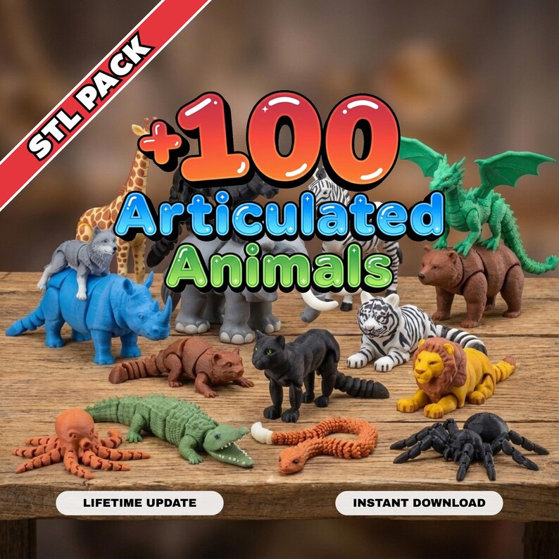 100+ Articulated 3D Animal Models | Flexi Animals STL Pack (digital ...