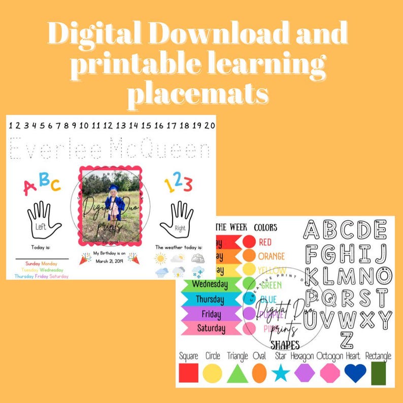 4-10 Personalized Downloadable Printable Placemat Preschool ...